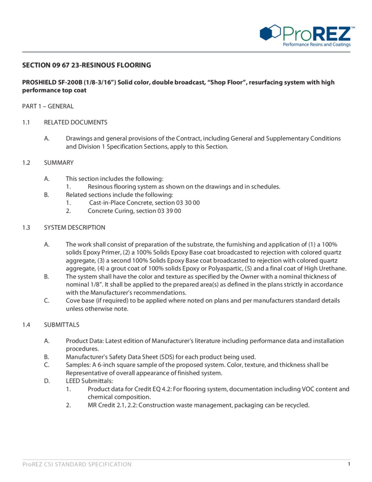 CSI Specifications Archives - ProREZ Coatings