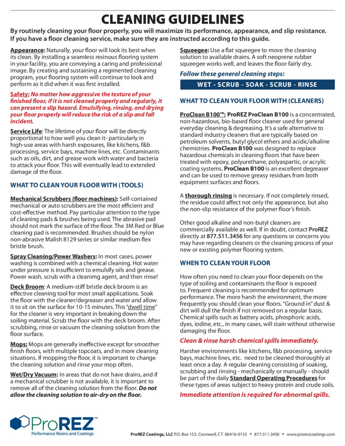 Cleaning Guidelines - ProREZ Coatings